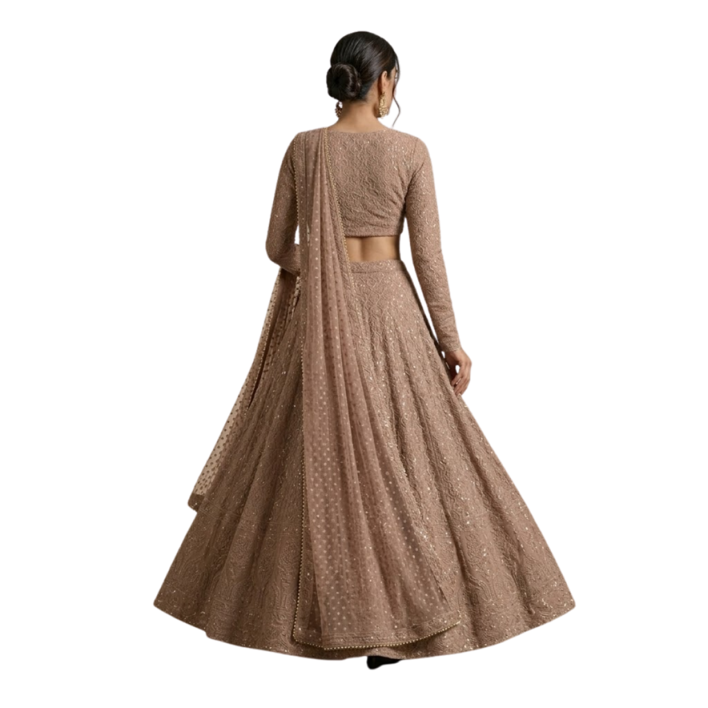 Georgette Lucknowi Sequence Work Rosy Brown Lehenga Choli | Neelvastr